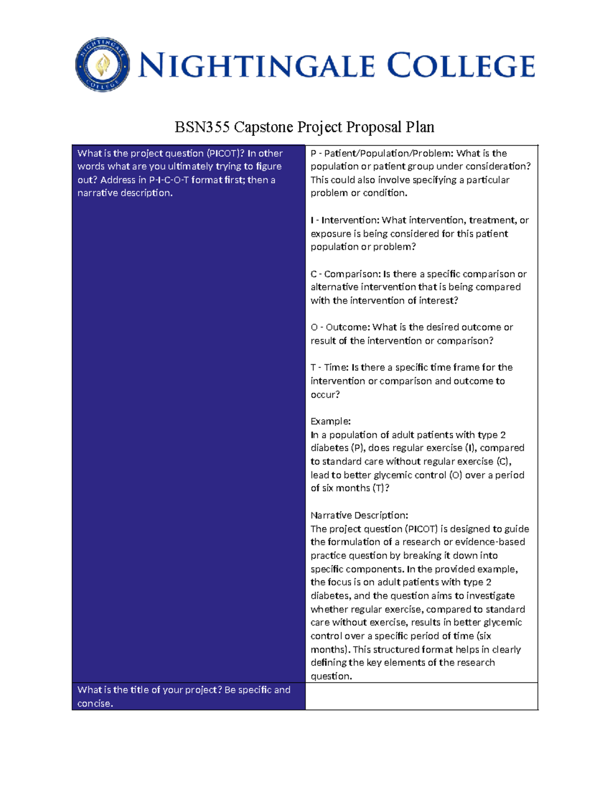 BSN355 Capstone Project Proposal Template - Updated Version - Studocu
