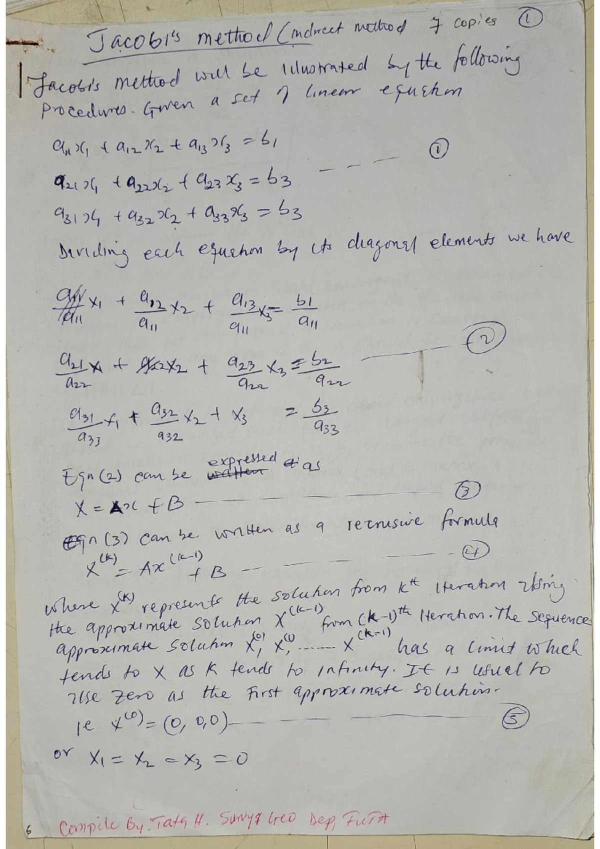 Jacob's Method (Indirect Method) for Solving Linear Equations - Studocu