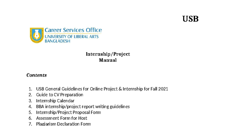 USB Internship Project Manual: Guidelines and Procedures for Fall 2021 ...