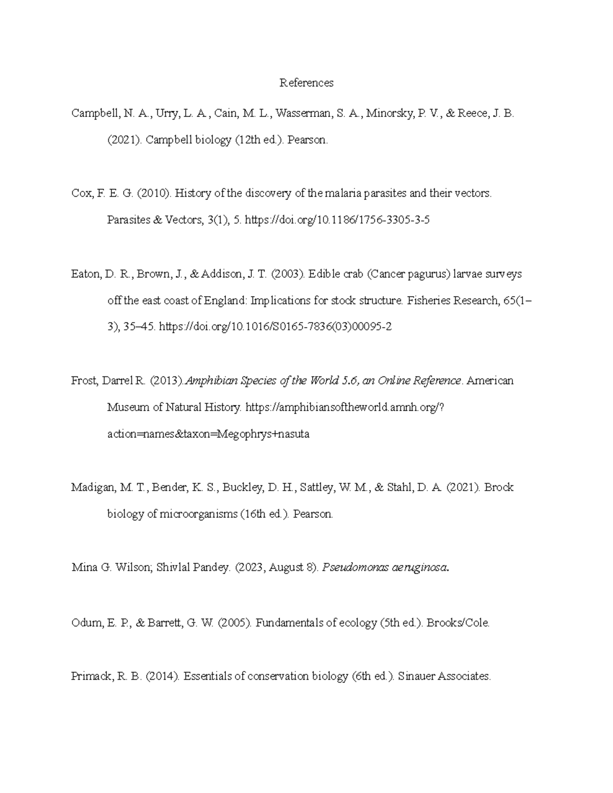 Biology Assignment References - Sem 2 - Studocu