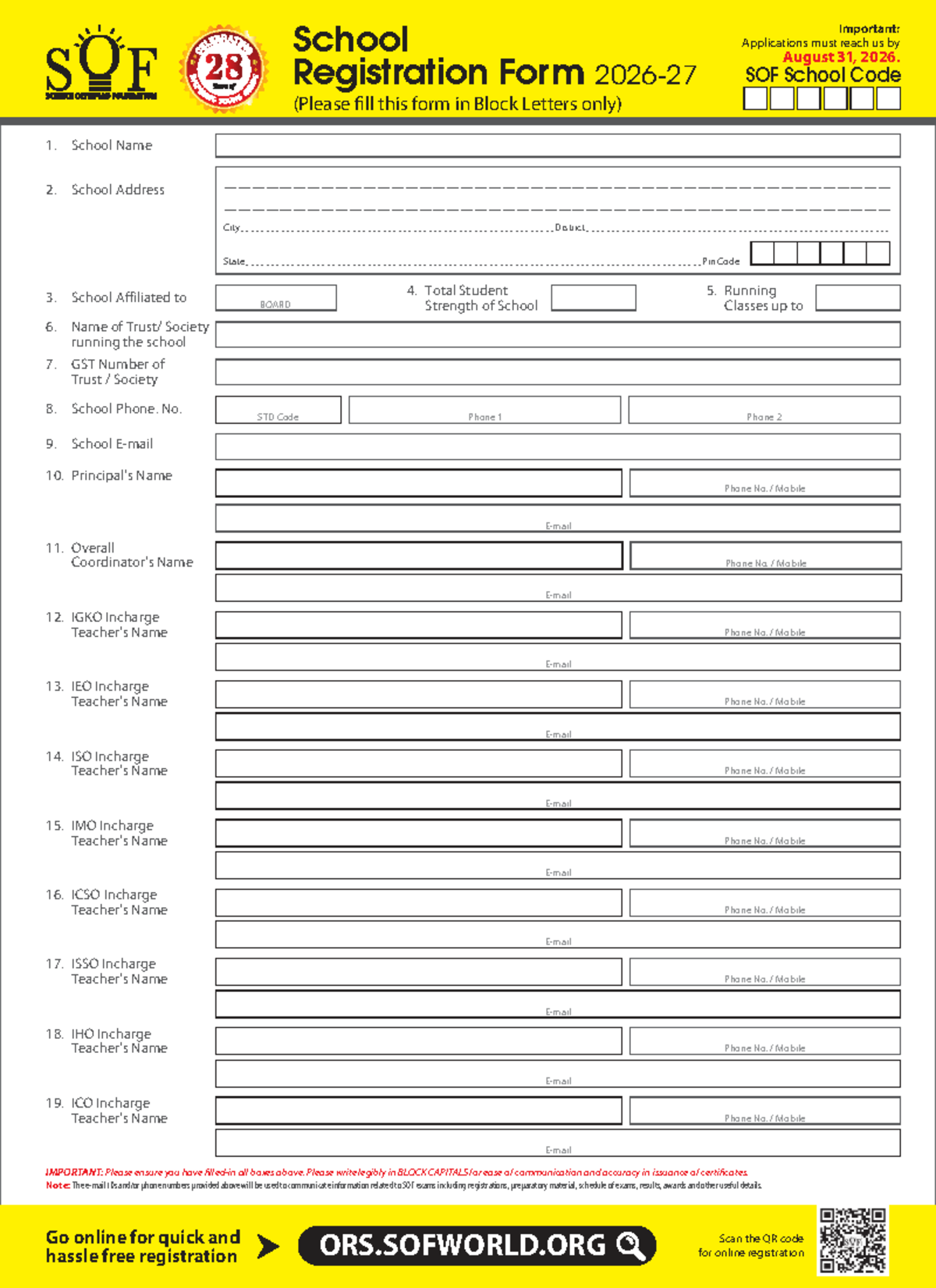 SOF School Registration Form (SRF) for Indian Schools 2026 - Studocu