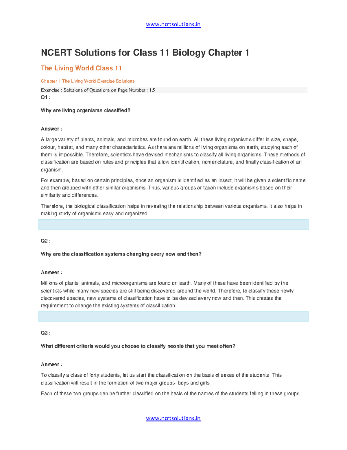 NCERT Solutions for Class 11 Biology: Chapter 1 - The Living World ...