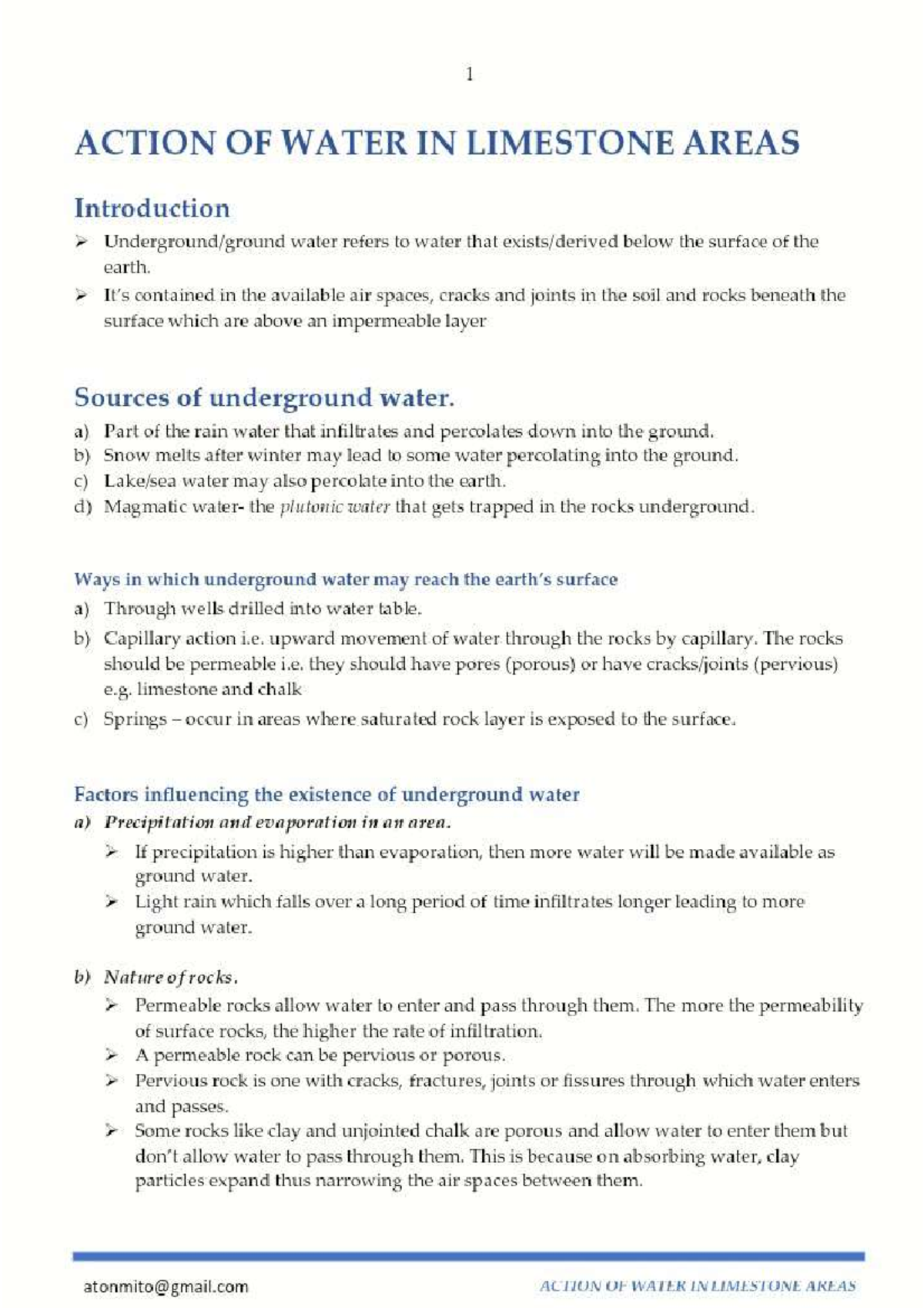 Geo - The Action of Water in Limestone Areas: Key Concepts and Features ...