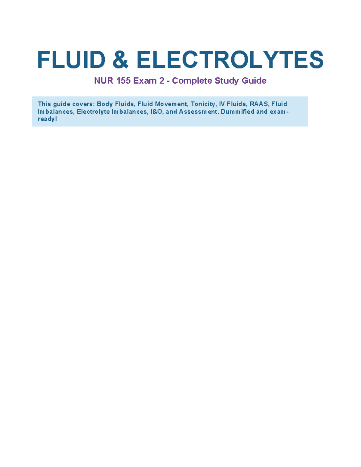 NUR 155 Exam 2 Study Guide: Fluid & Electrolyte Essentials - Studocu