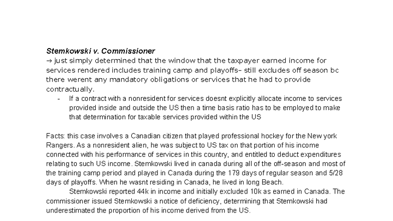 Stemkowski v. Commissioner: Tax Implications for Nonresident Athletes ...