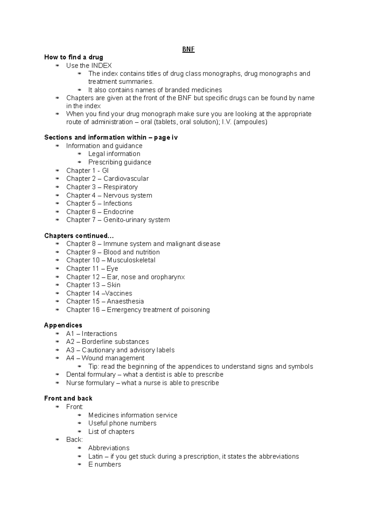 BNF Guide: Navigating Drug Monographs and Classifications - Studocu