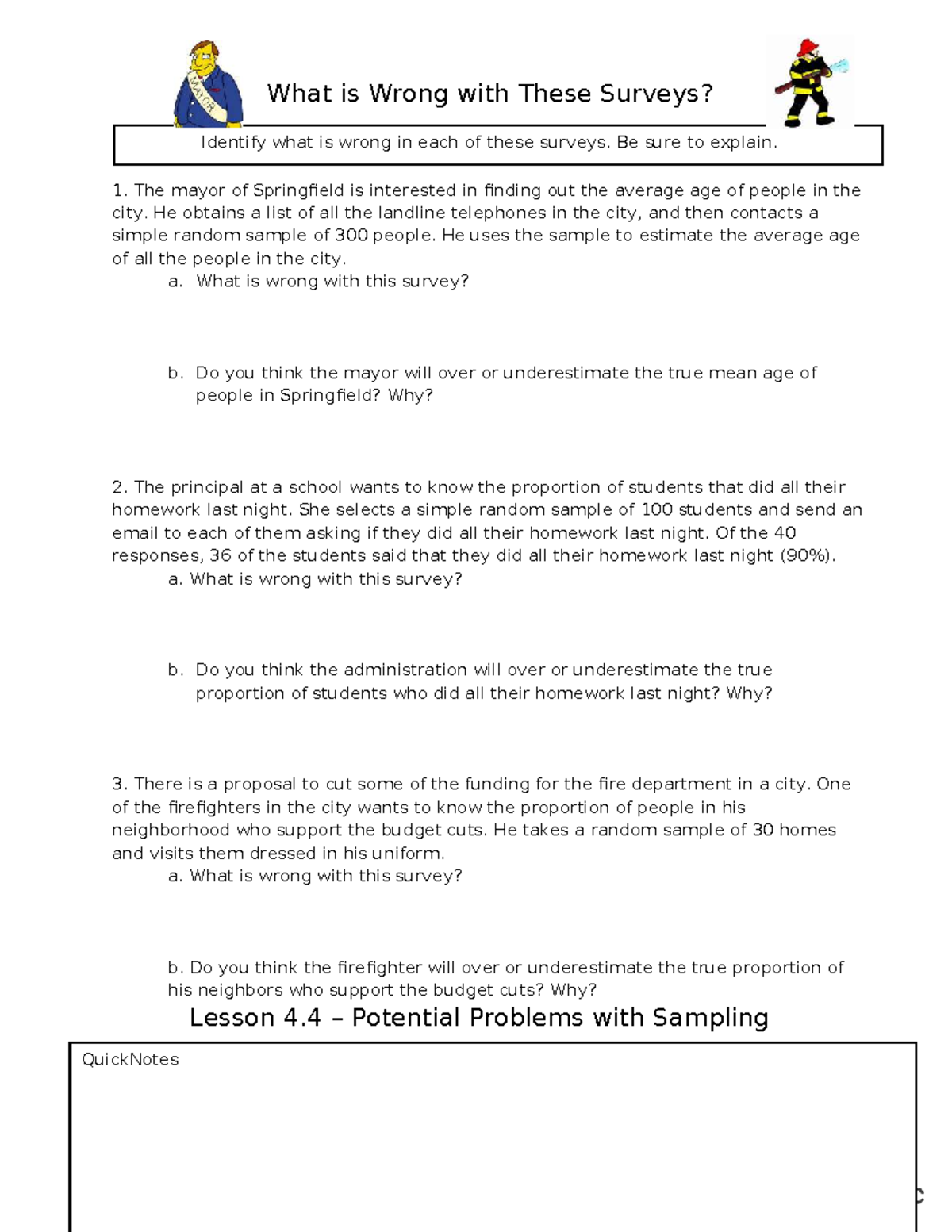 Lesson 4.4 AP Stats: Issues in Survey Sampling Analysis - Studocu