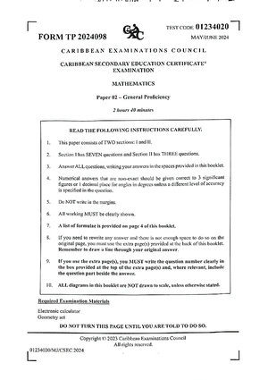 Jan 2025 Math CSEC - This paper consist of past csec papers - TEST CODE ...