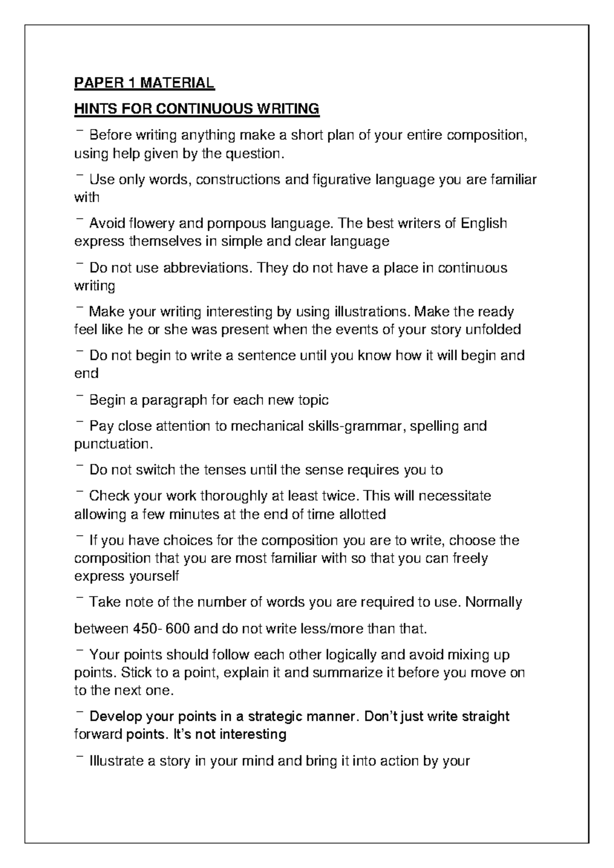 Bgcse English Paper 1 Writing Techniques & Character Analysis Guide ...