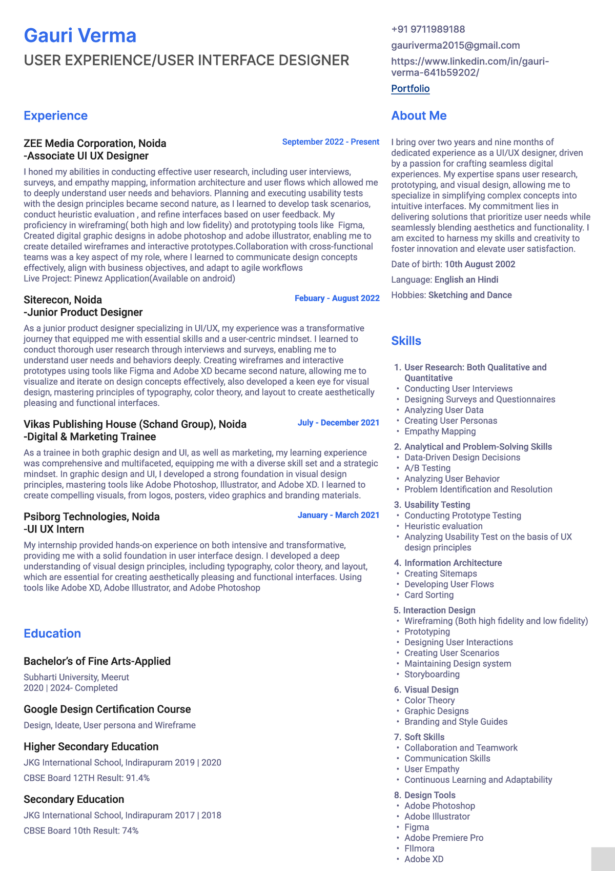 Gauri Verma Resume - UI/UX Designer Experience Overview - Studocu