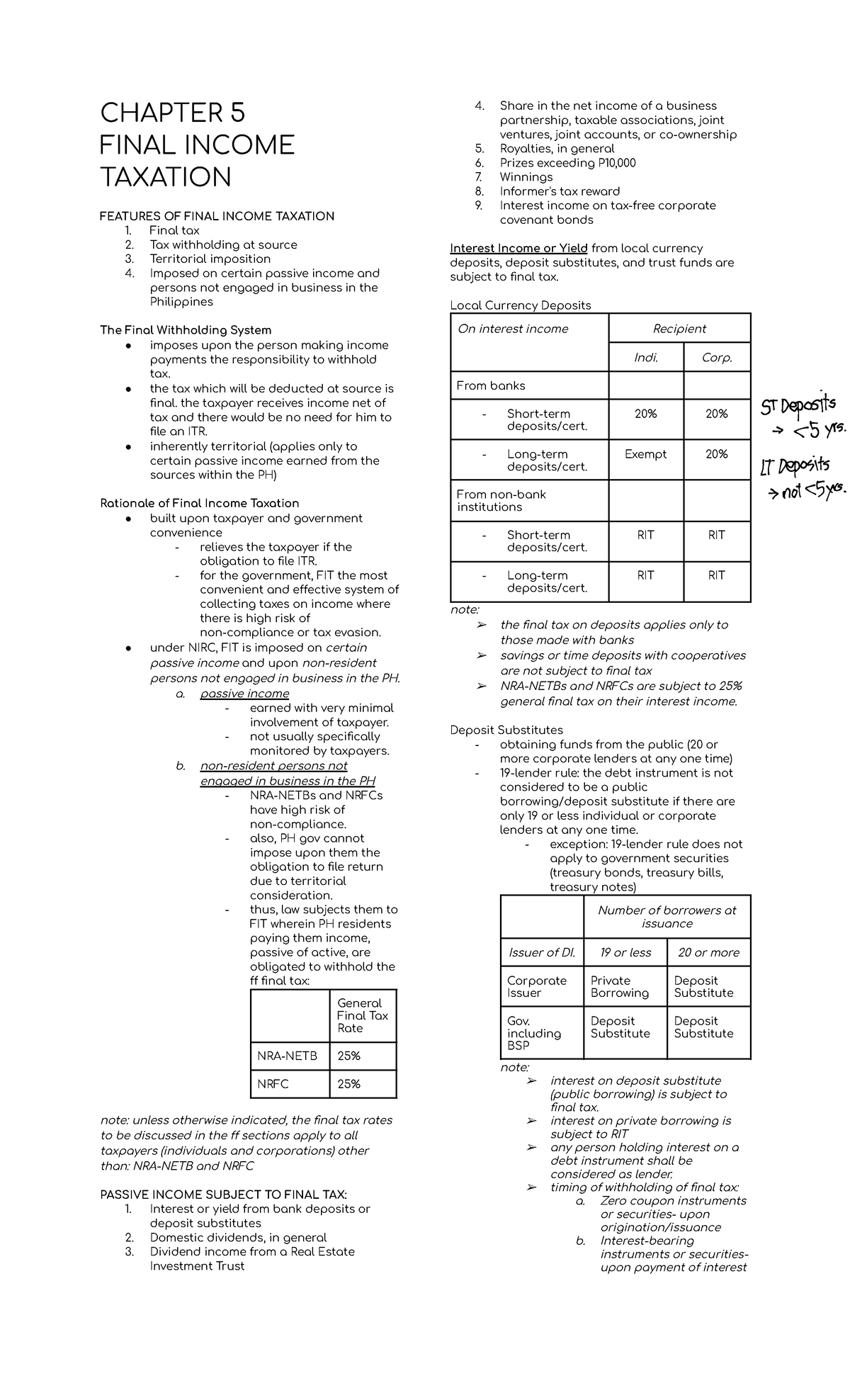 CH 5 FINAL INCOME TAXATION NOTES - INC TAX - Studocu