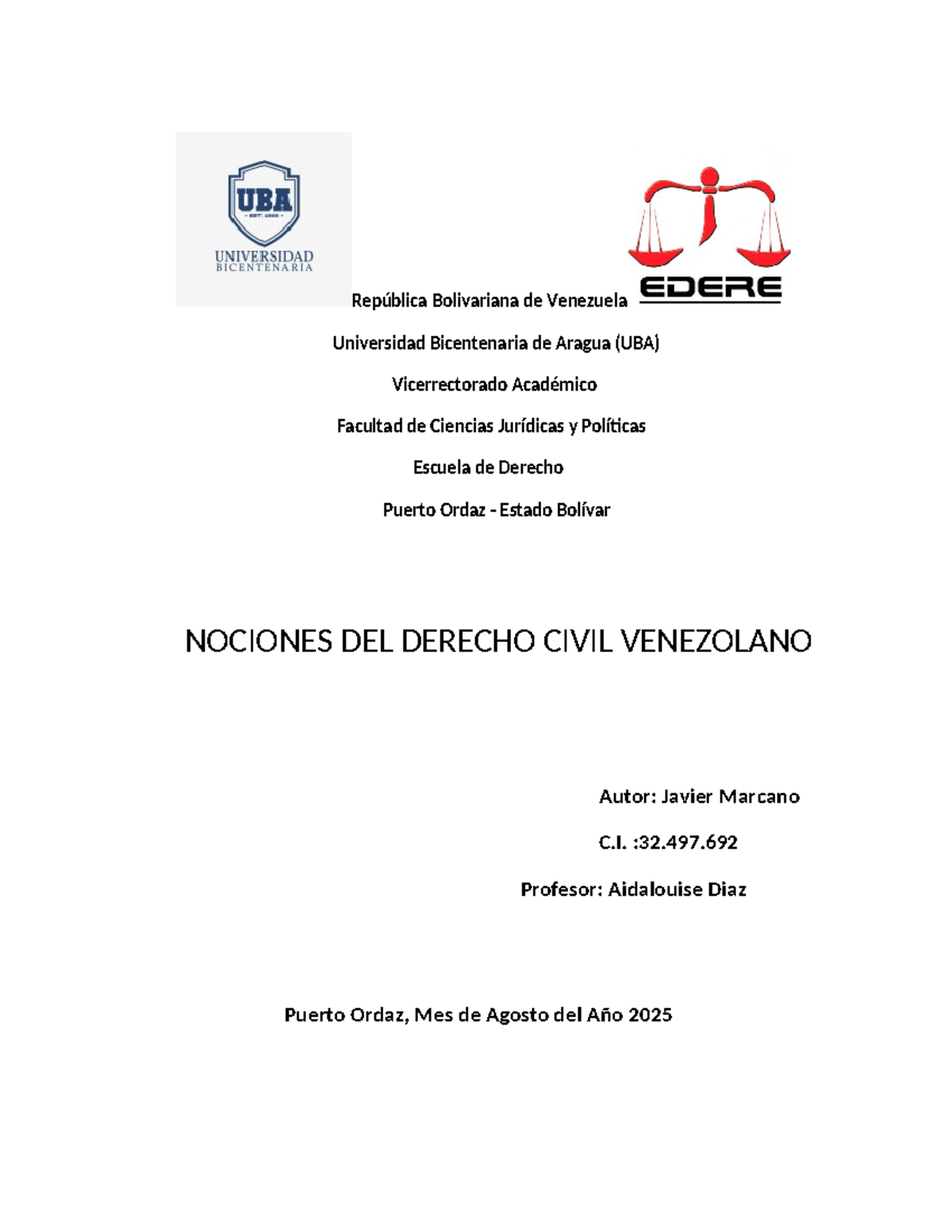 Nociones del Derecho Civil Venezolano - Derecho Civil 1 - Studocu