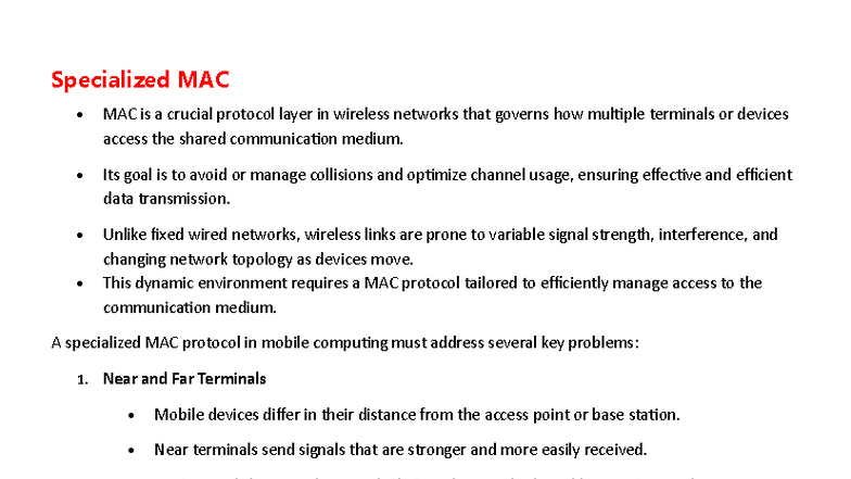 MC Unit 2: Specialized MAC Protocols in Mobile Networks - Studocu