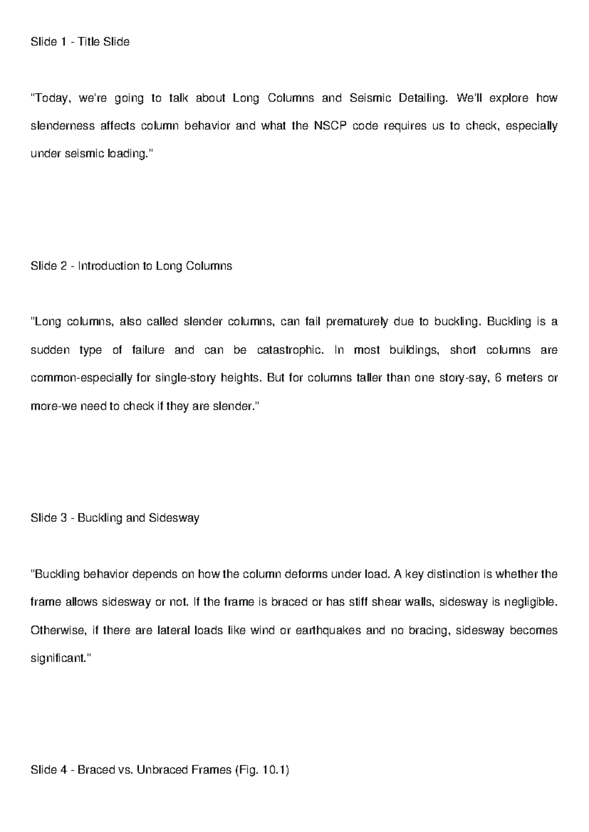 NSCP 2023: Long Columns & Seismic Detailing - Slenderness Effects - Studocu