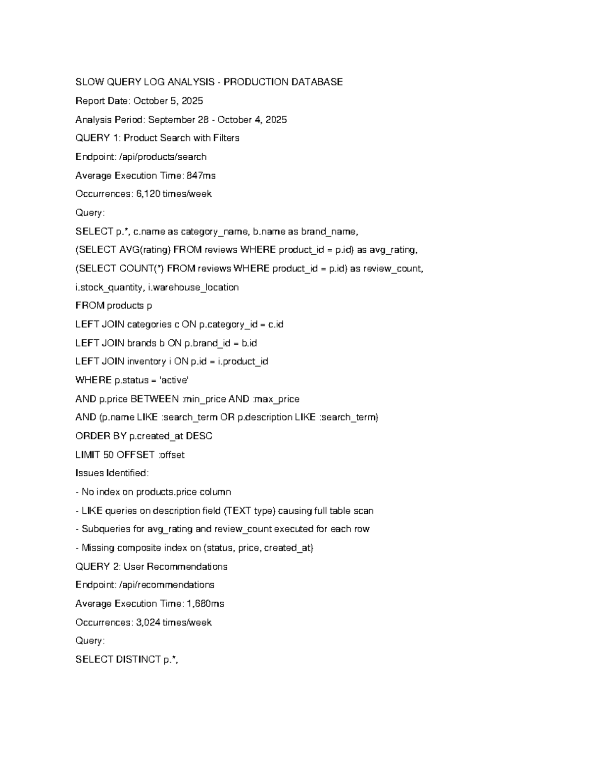 SLOW QUERY LOG ANALYSIS (DB-101) - Report for Oct 5, 2025 - Studocu