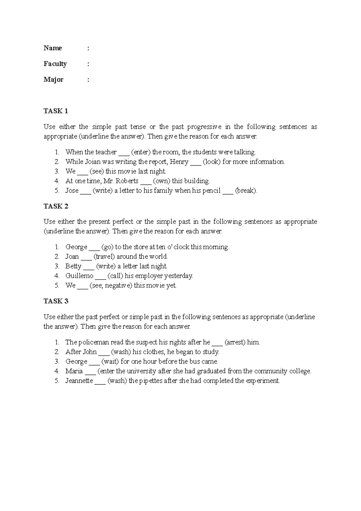Assignment 3: The Verb Phrase - Tenses & Aspects Practice - Studocu