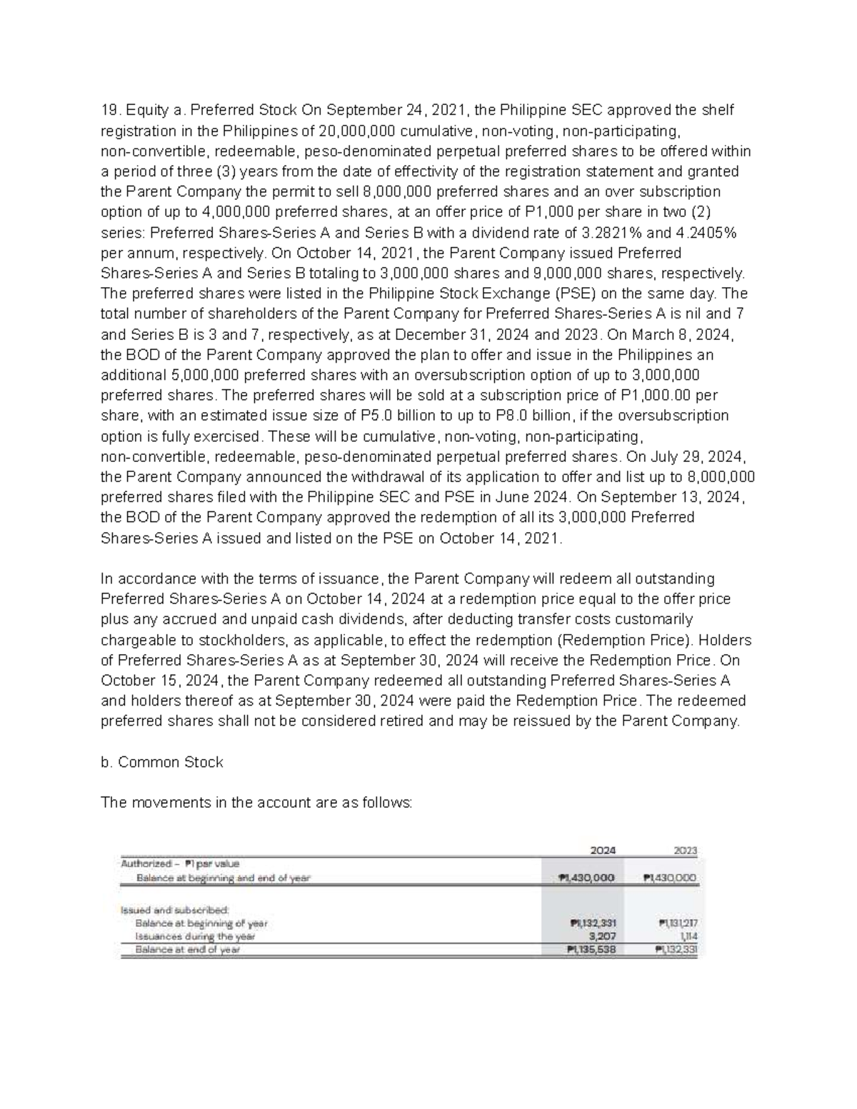 JFC Equity: Overview of Preferred and Common Stock Transactions - Studocu