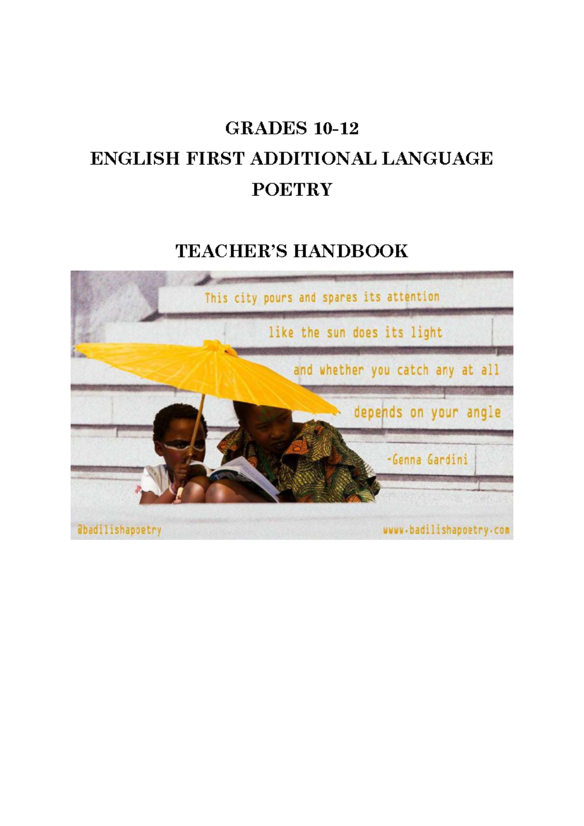 Grade 10-12 EFAL Poetry Teacher's Handbook: Insights & Activities - Studocu
