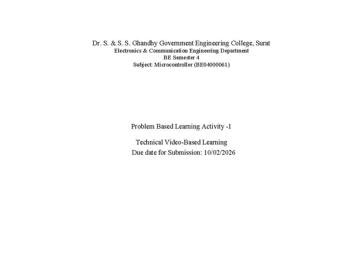 Microcontroller PBL Activity Report - BE Sem 4 ECE - Studocu