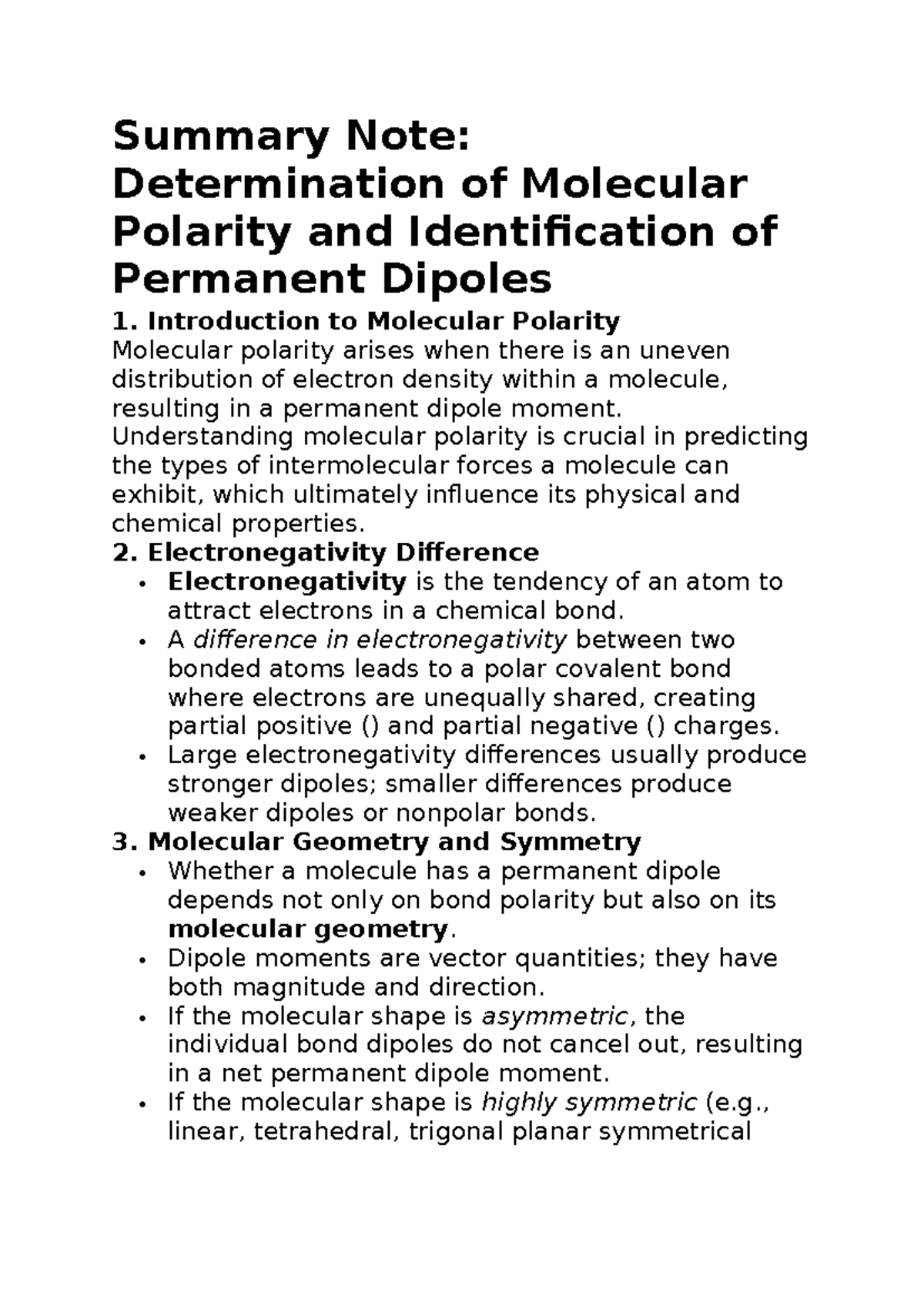 CHM 171 Semester Test 1: Molecular Polarity & Intermolecular Forces ...