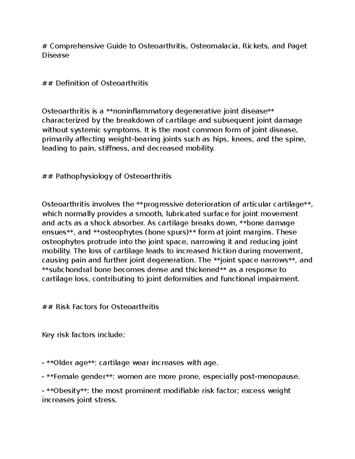 Comprehensive Notes on Osteoarthritis, Osteomalacia, Rickets & Paget ...
