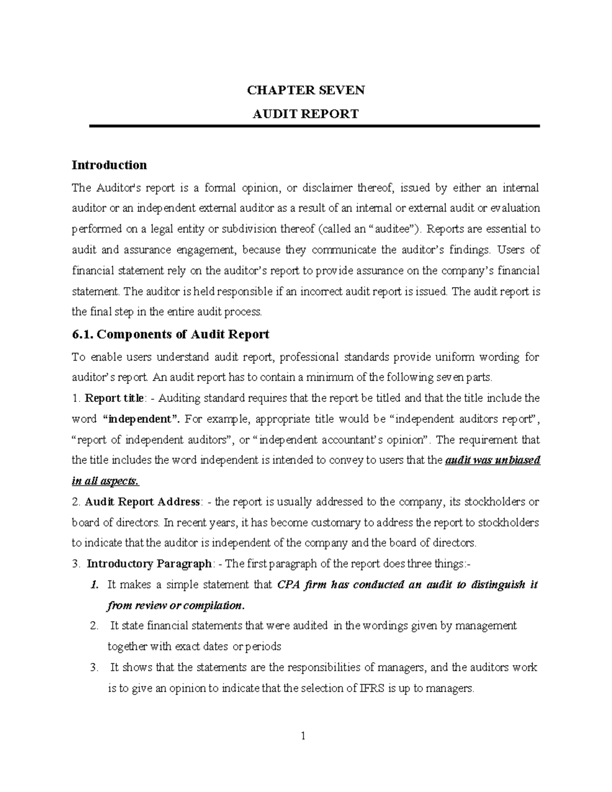 Audit 1 CH 7: Understanding the Components of an Audit Report - Studocu