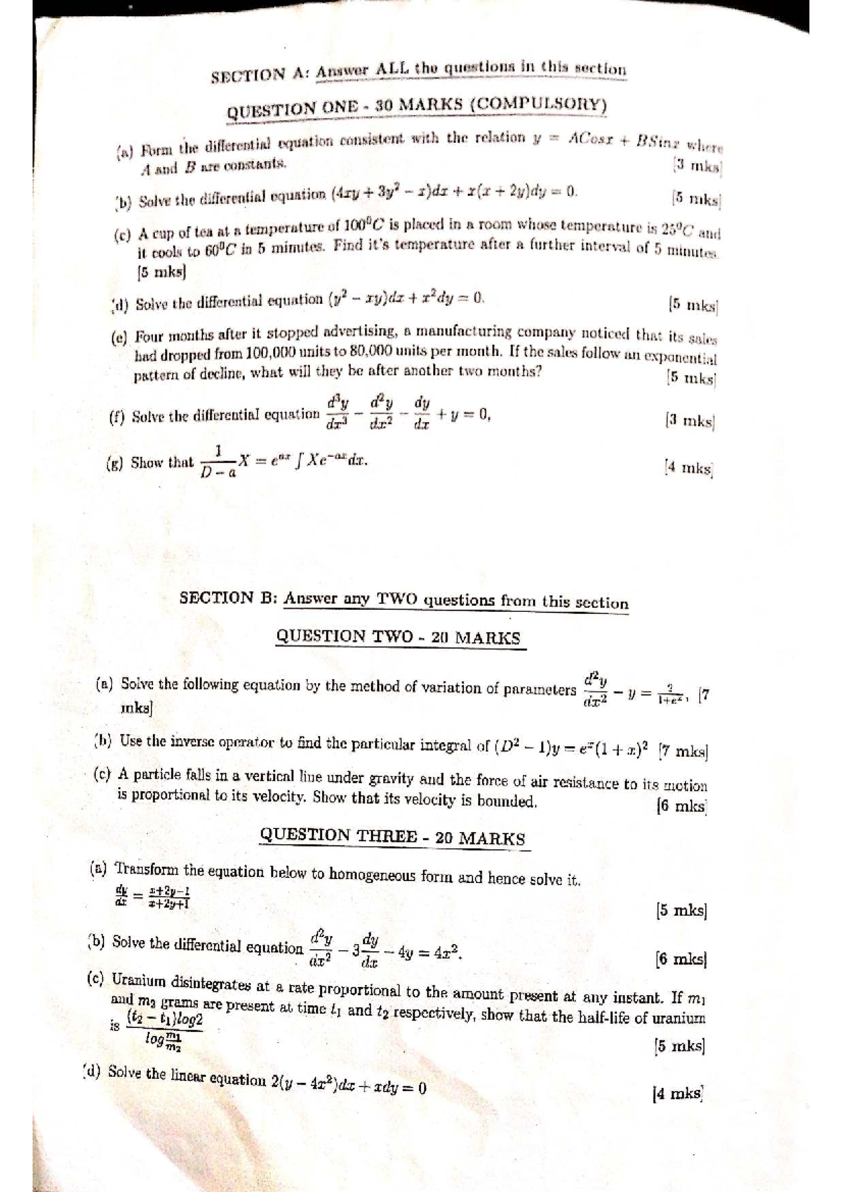 MATH 201: Differential Equations - Exam Questions & Solutions - Studocu