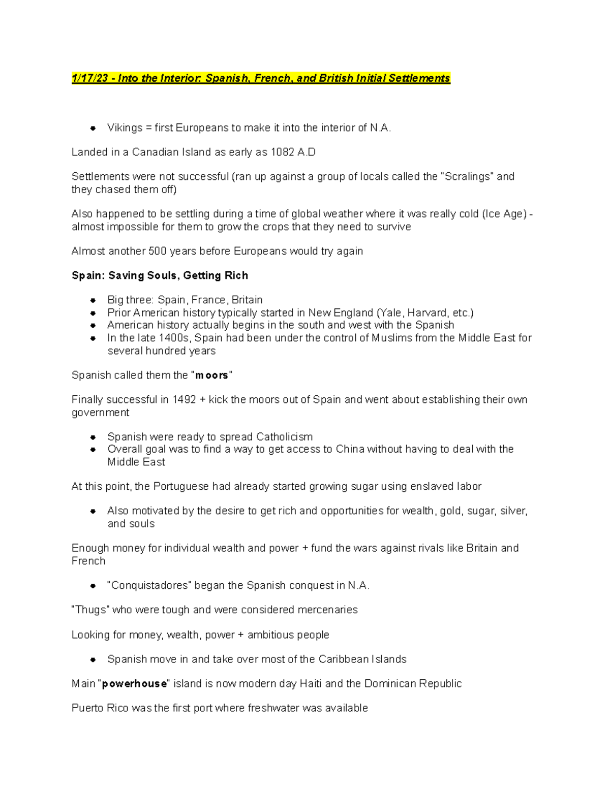 HIST2111 - UGA Lecture Notes on Early European Settlements - Studocu