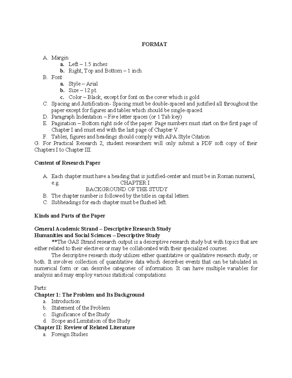 GAS Research Paper Formatting Guidelines for Practical Research 2 - Studocu