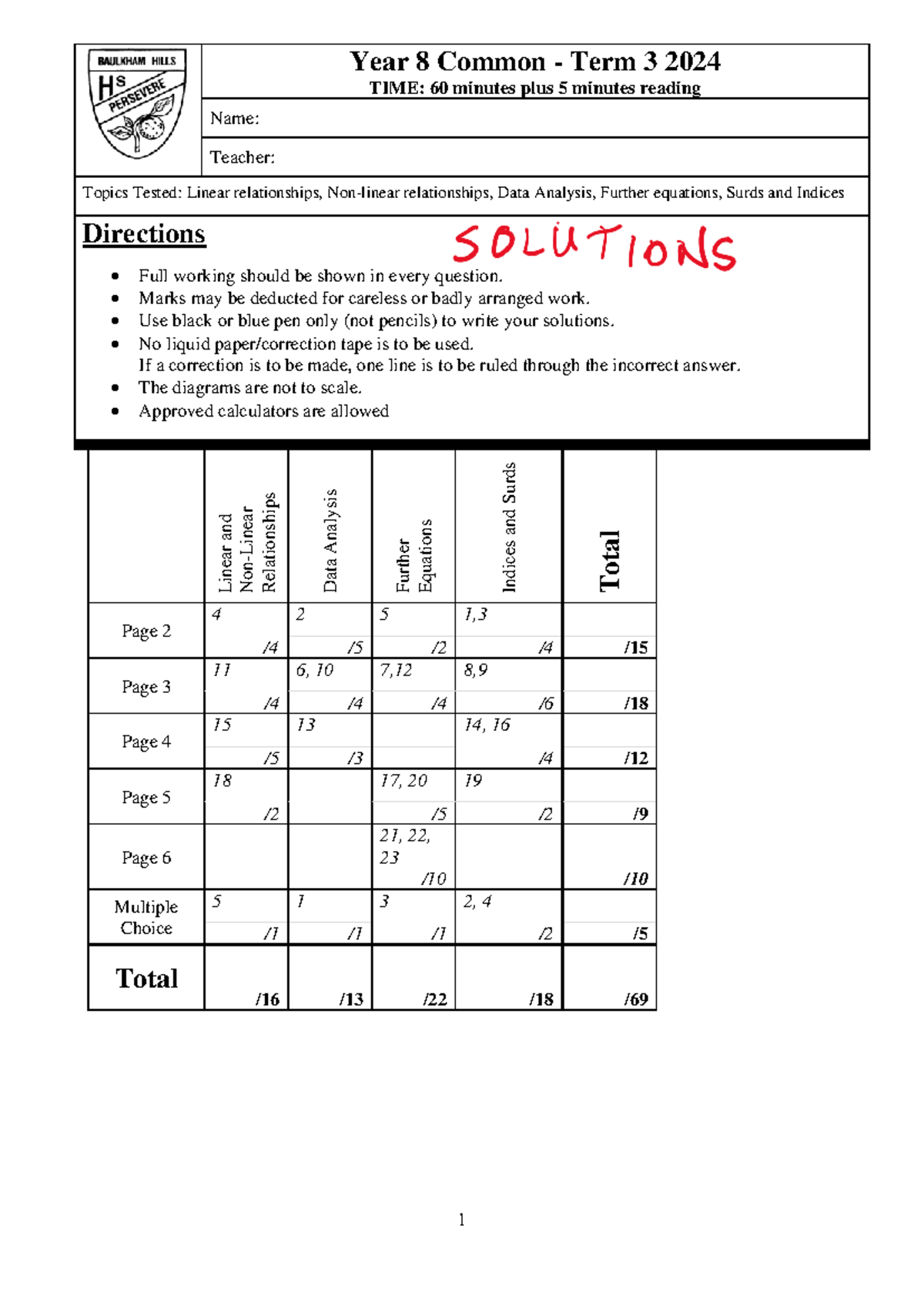 8 T3 2024 Solutions - Linear Relationships & Data Analysis Test - Studocu