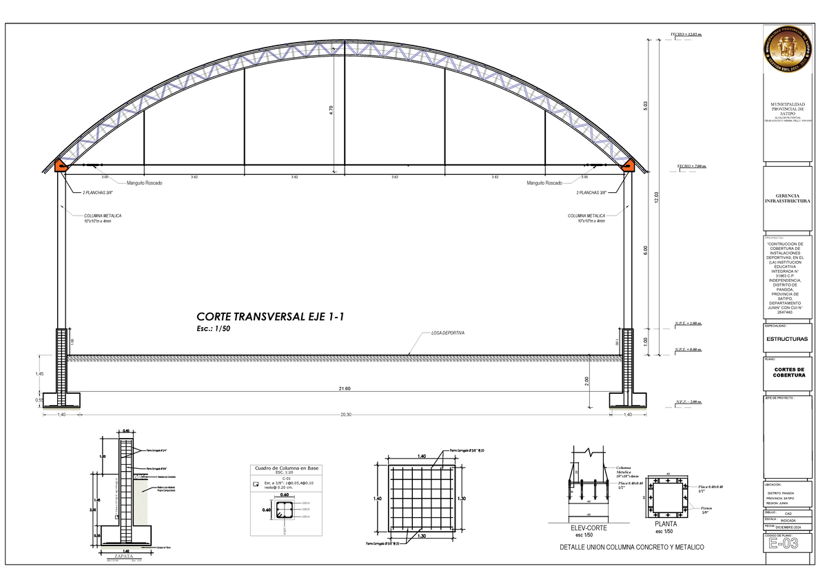 Estructuras E-03 - planos de estructura de cobertura metalica de losa deportiva - COLUMNA ...