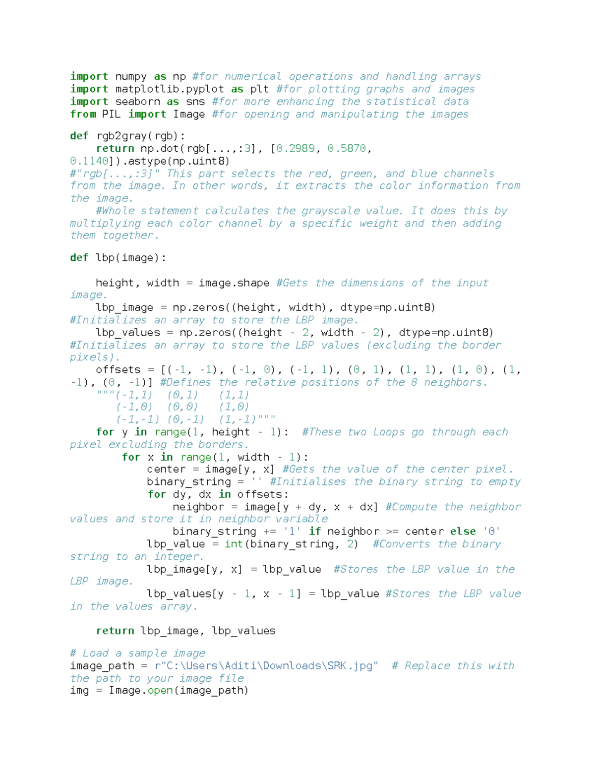 ML ASS 4 - Practical Codes for Image Processing and LBP Analysis - Studocu