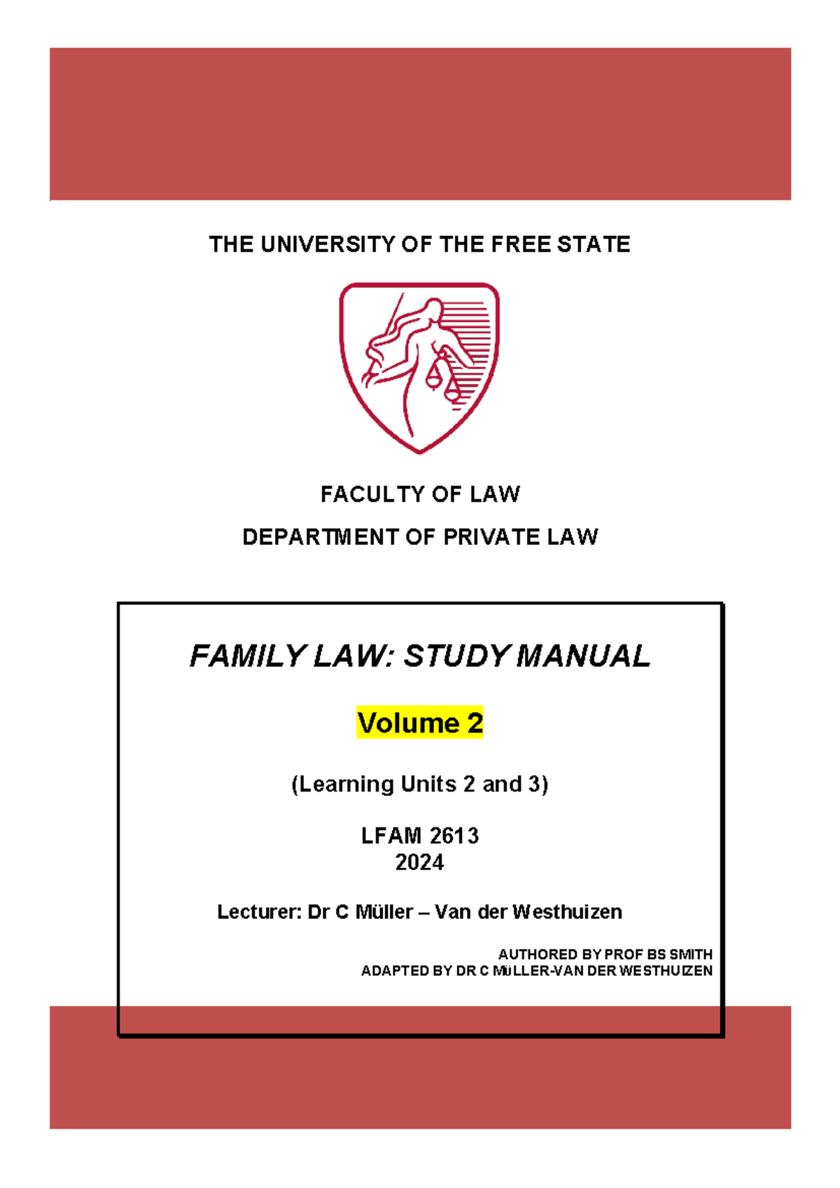 LFAM2613 Family Law Study Manual 2024 (Vol 2) Learning Units 2-3 - Studocu