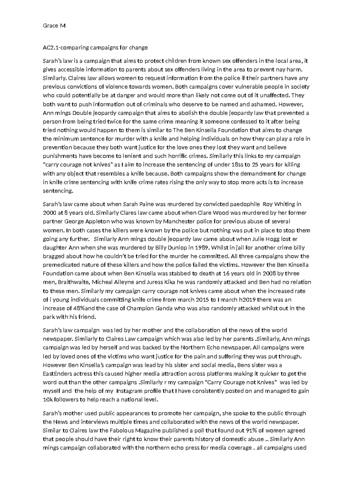 AC2 - Practice question - Grace M AC2-comparing campaigns for change ...