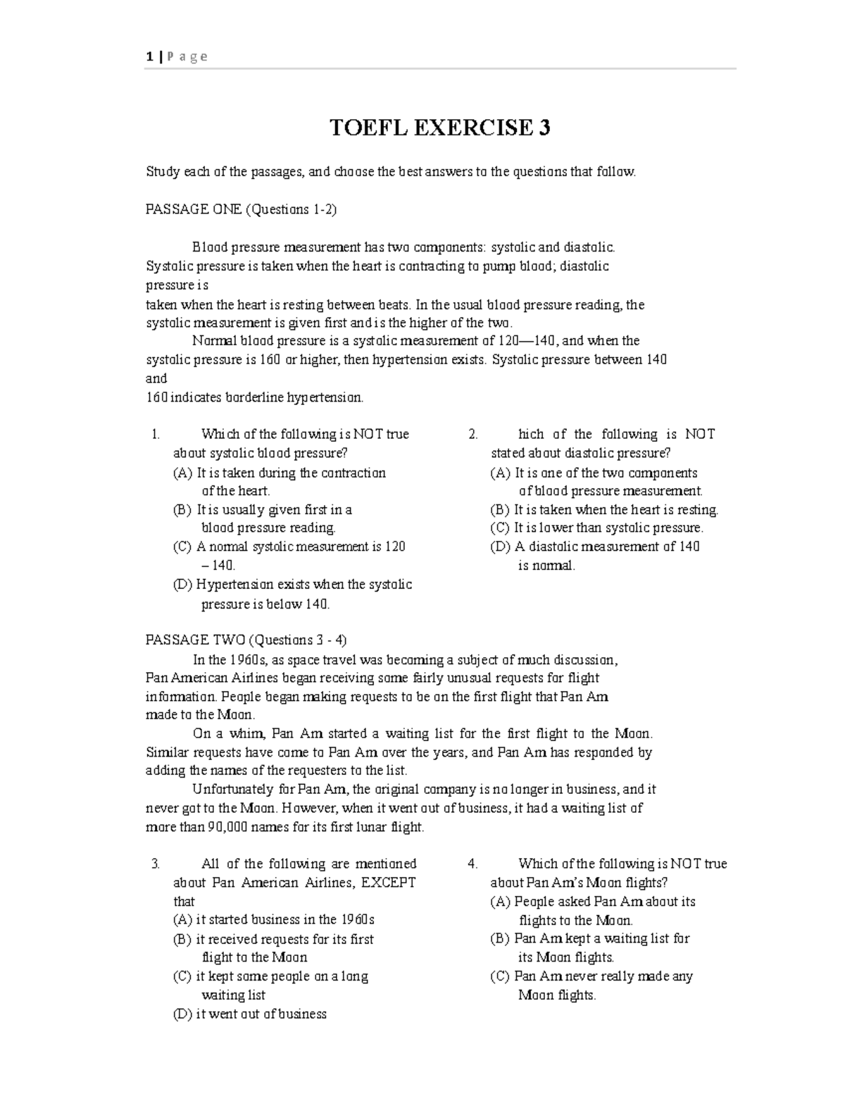 TOEFL Exercise 3: Understanding Blood Pressure and Whale Evolution ...