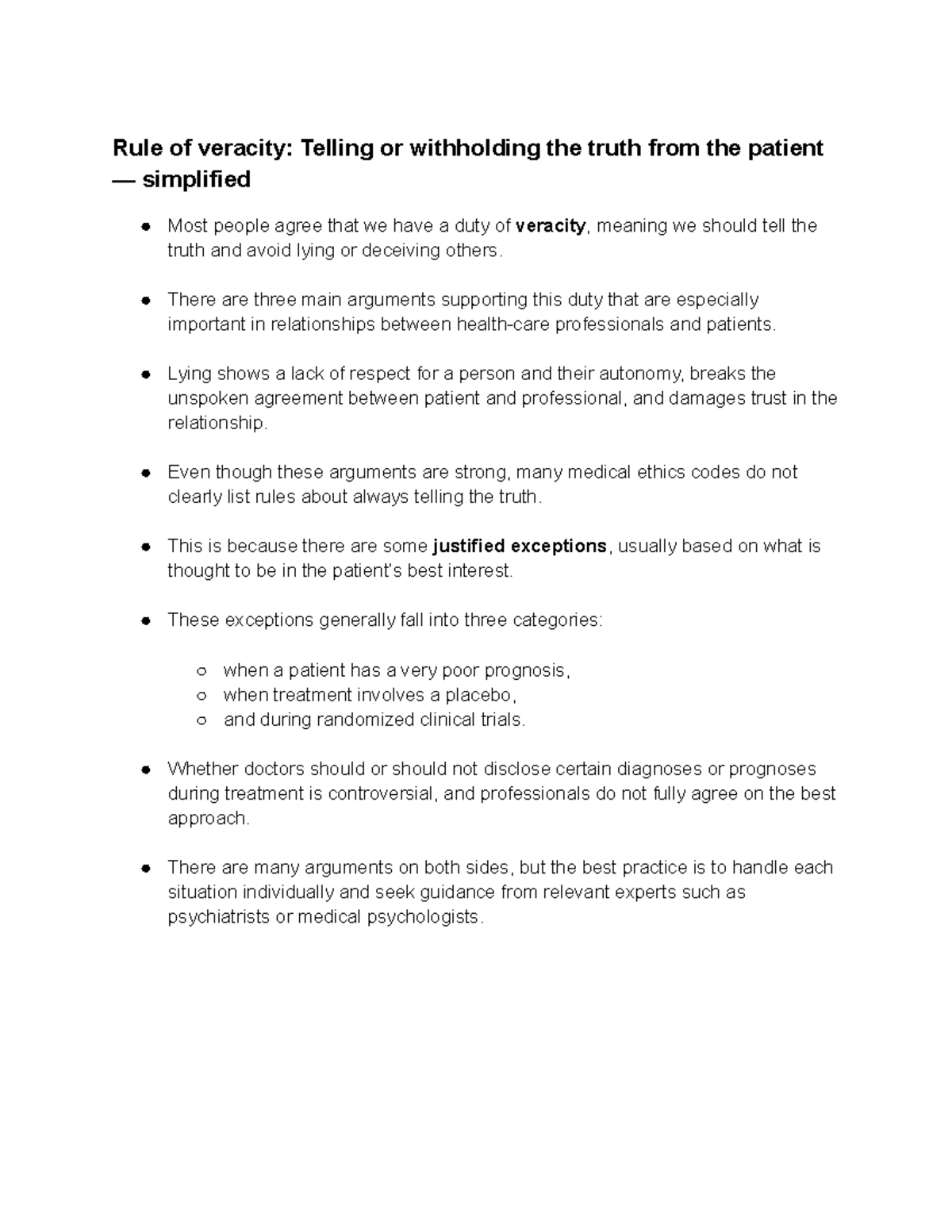 Rule of Veracity: Truth-Telling in Patient Care Simplified - Studocu