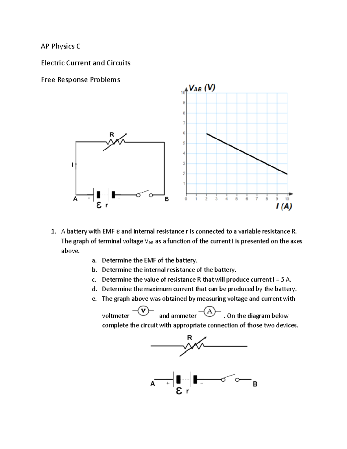 AP Physics C: Electric Current & Circuits Free Response Problems - Studocu