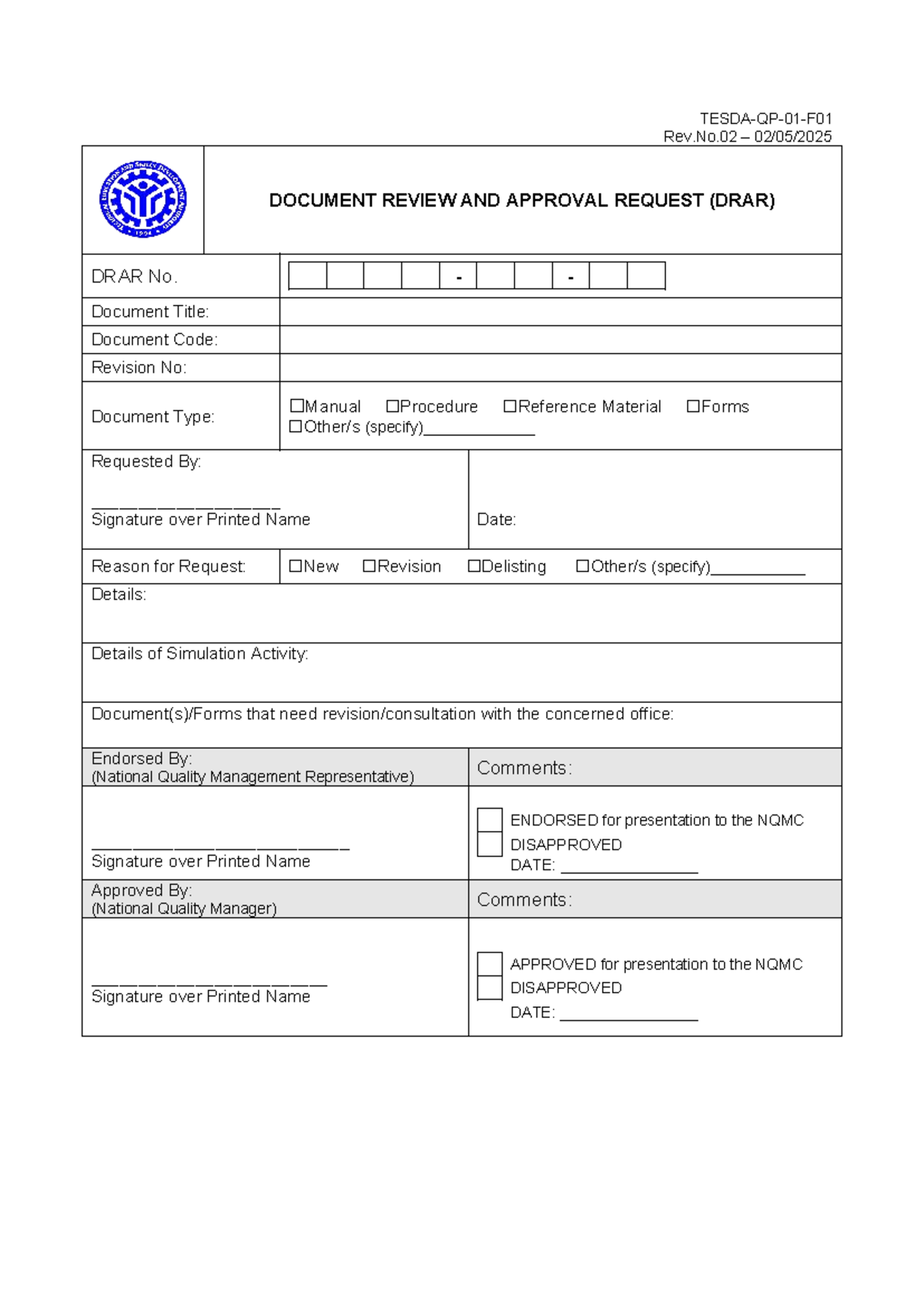 Rev. No. 02 Document Review & Approval Request (DRAR) - Studocu