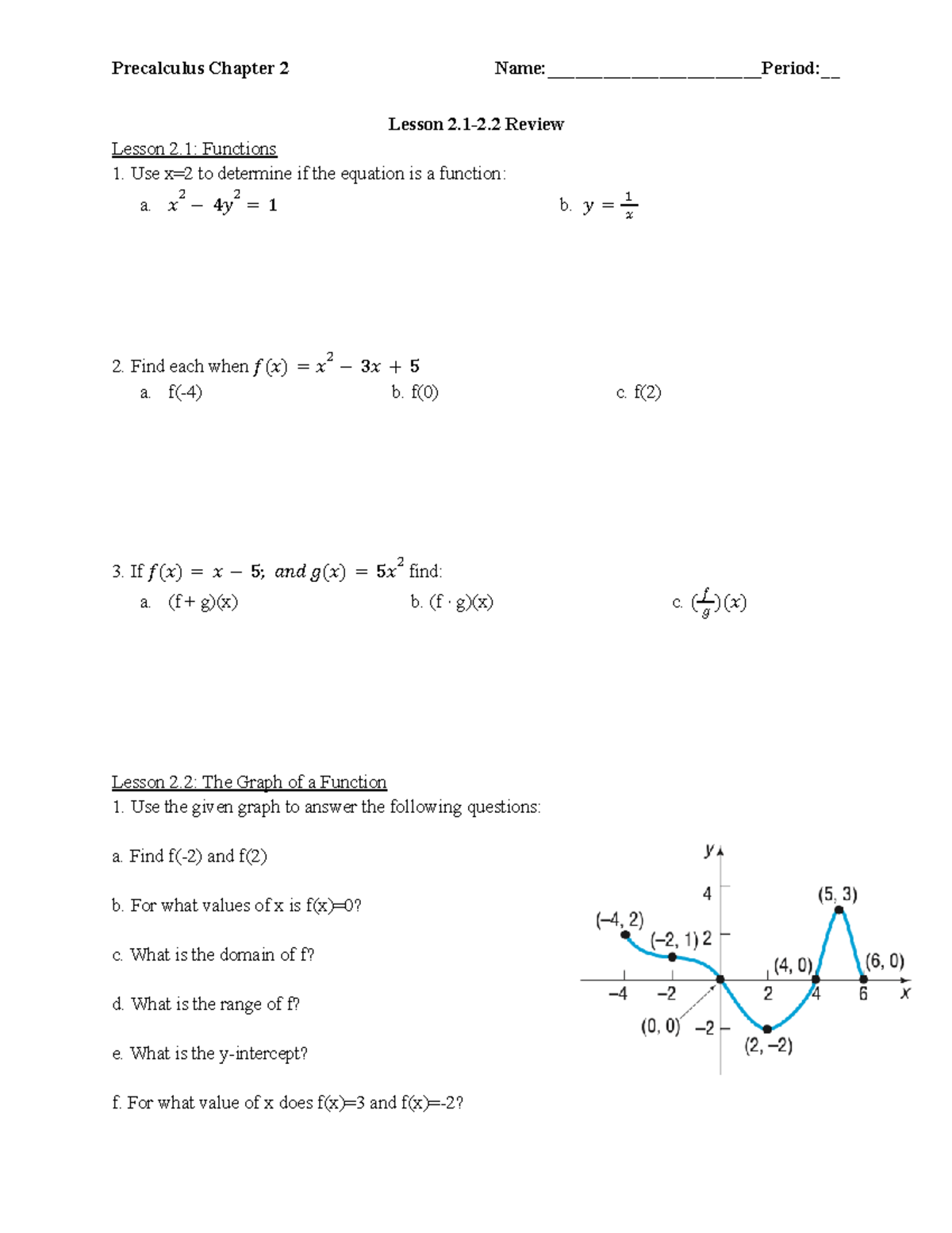 Precalculus Chapter 2 Lesson Review: Functions & Graphs - Studocu