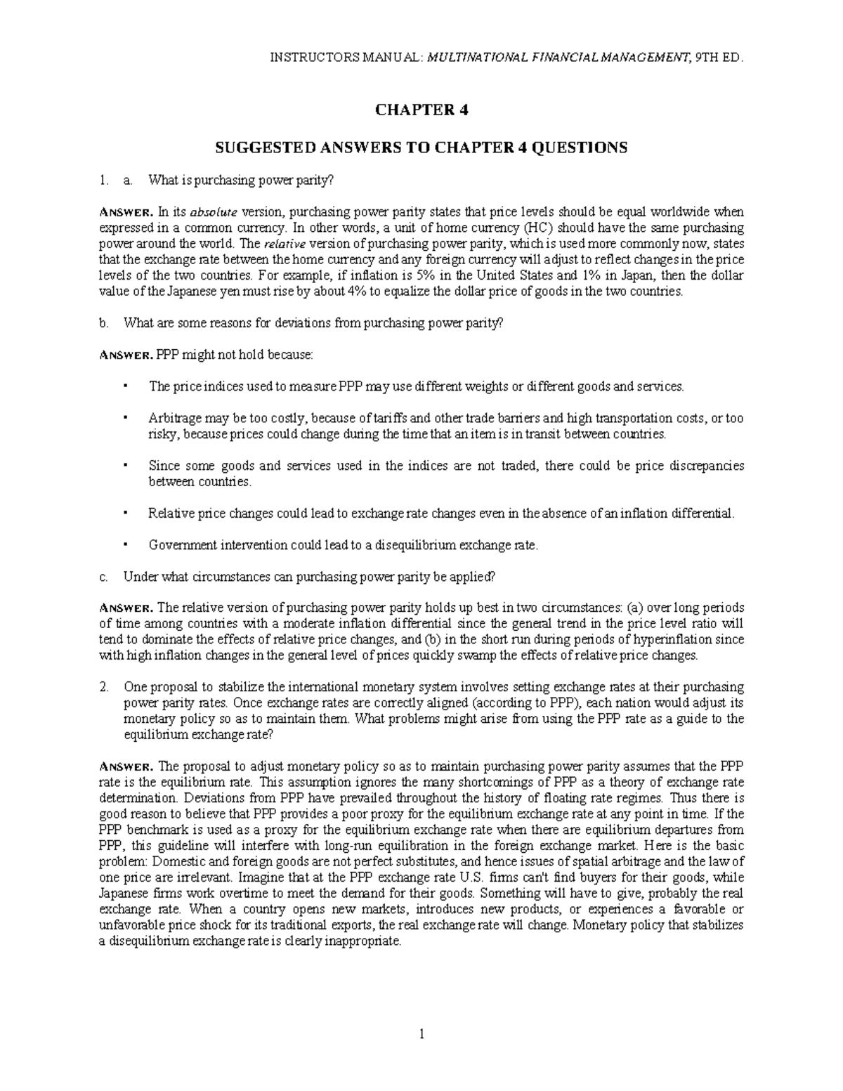 Shapiro Chapter 4 Answers of Multinational Finanacial Management ...