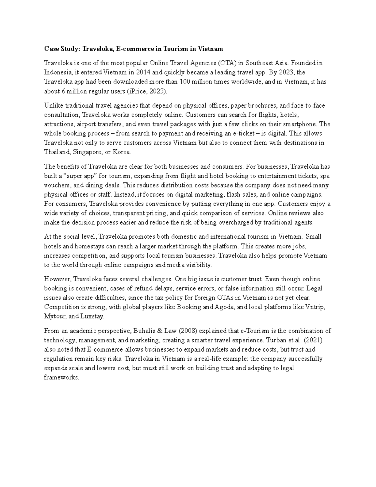 Case Study: Traveloka's Impact on Vietnam's Tourism Industry - Studocu