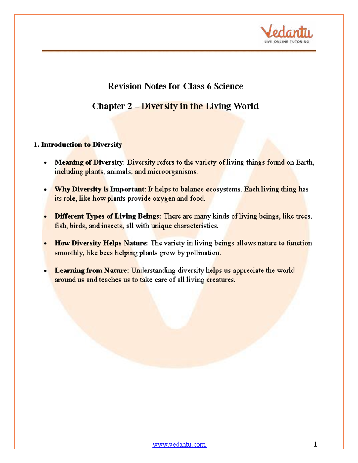 CBSE Class 6 Science Chapter 2 Notes: Diversity in the Living World ...