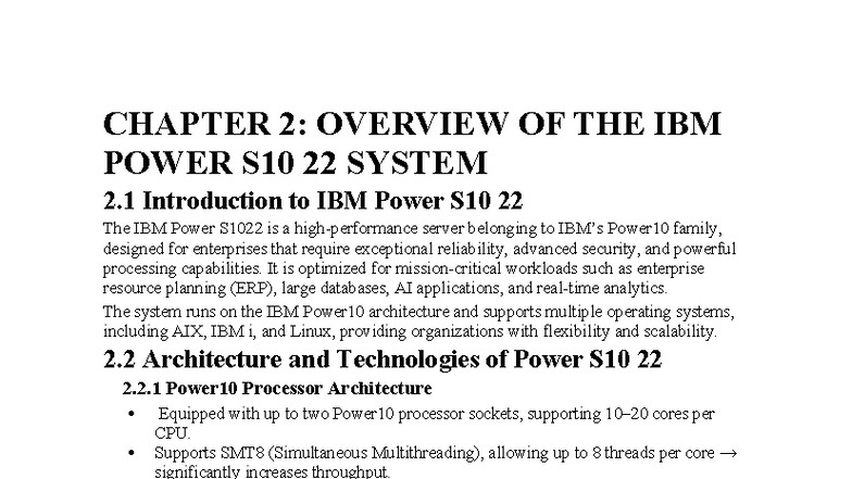 CHAPTER 2: IBM POWER S10 22 SYSTEM OVERVIEW (0332) - Studocu