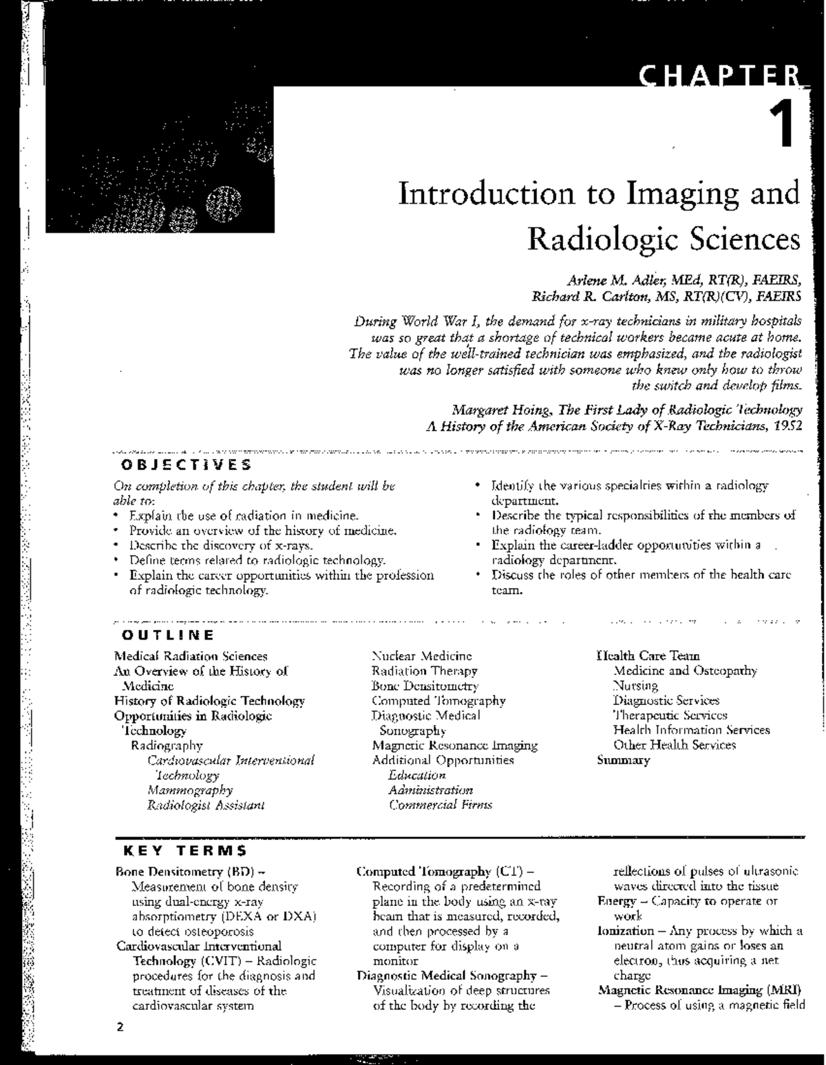 CHAPTER 1: Introduction to Imaging and Radiologic Sciences (XYZ 101 ...
