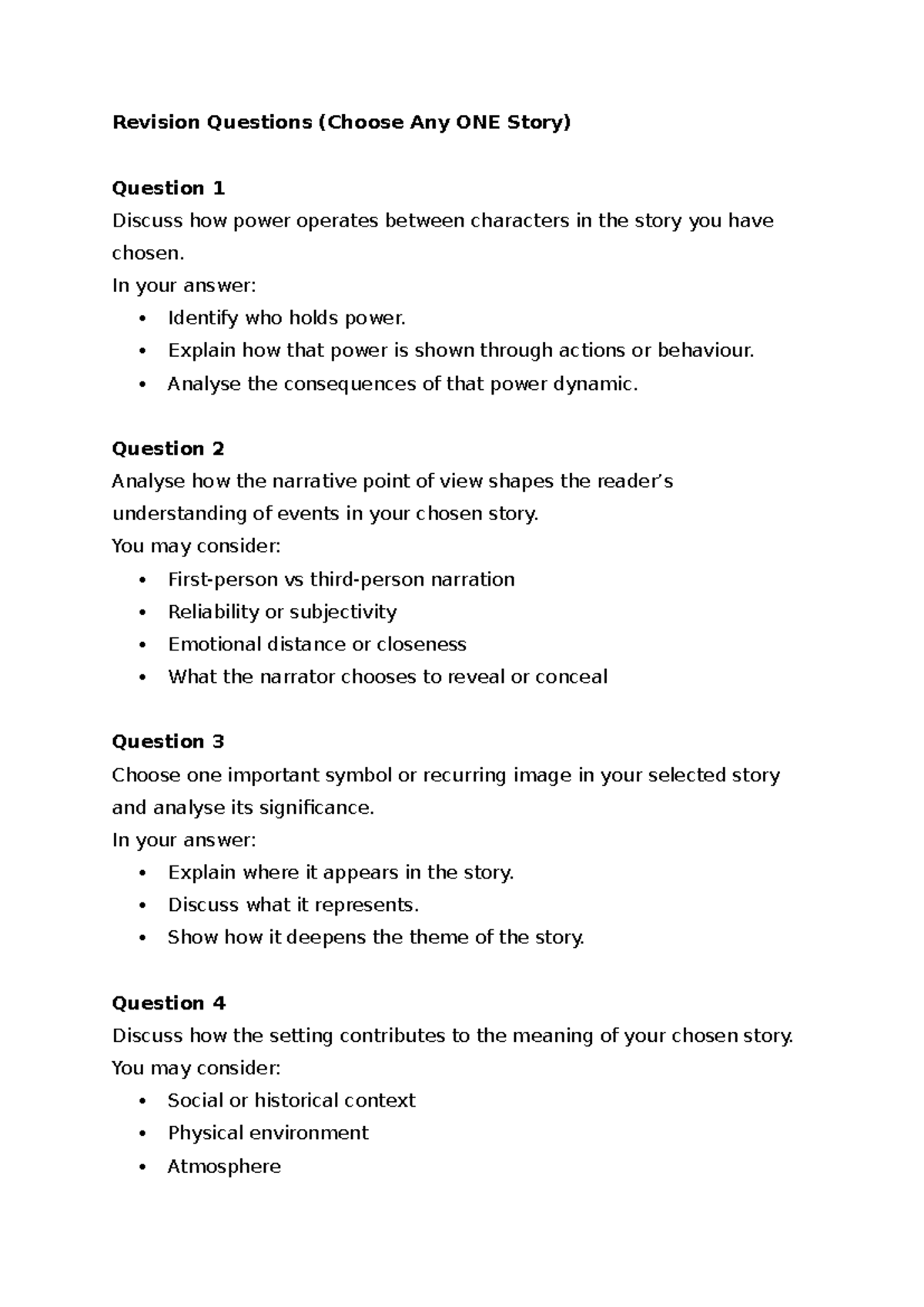 Revision Questions - Lecture Notes on Power Dynamics and Symbolism ...