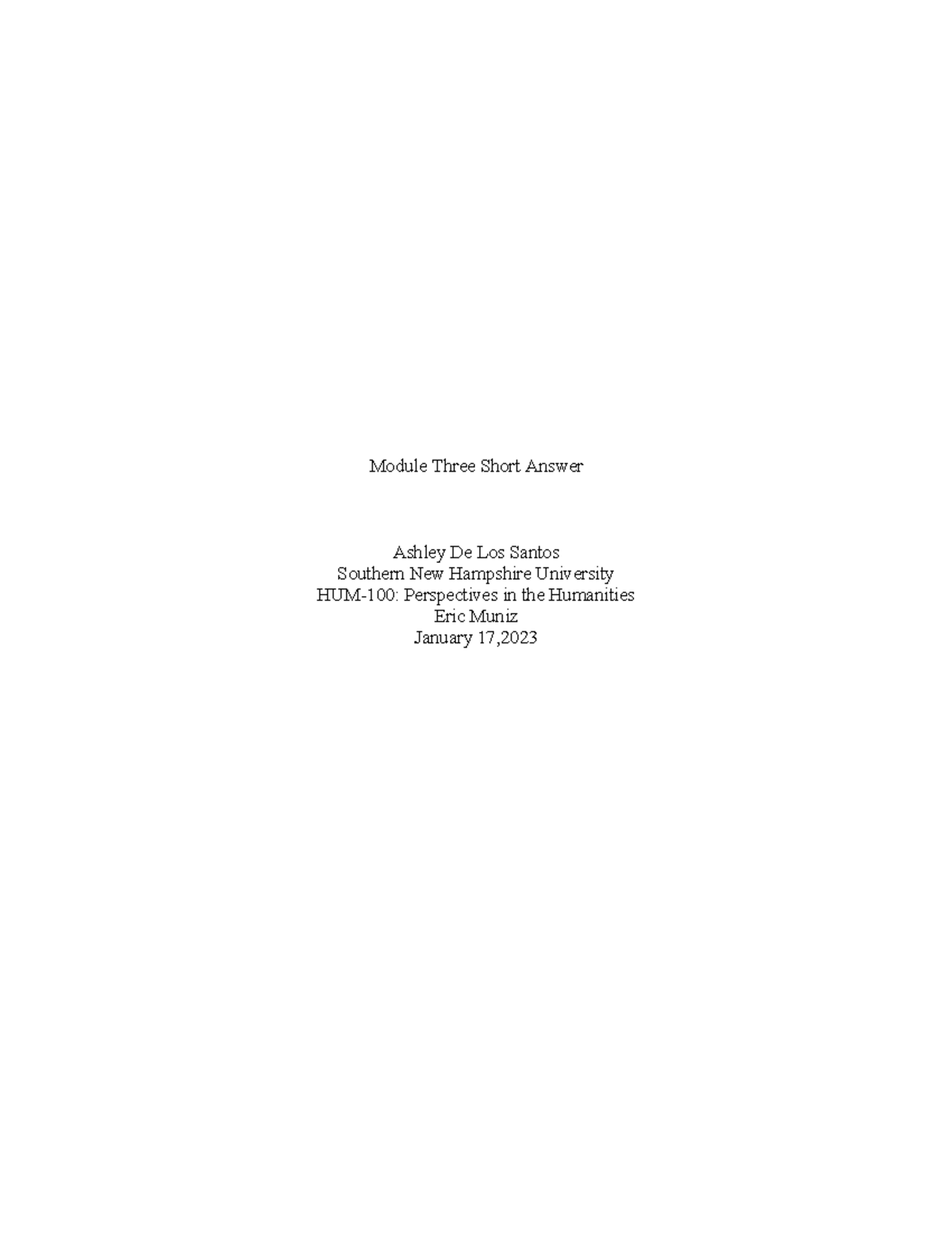Module Three Short Answer Assignment HUM-100: Cultural Works Analysis ...