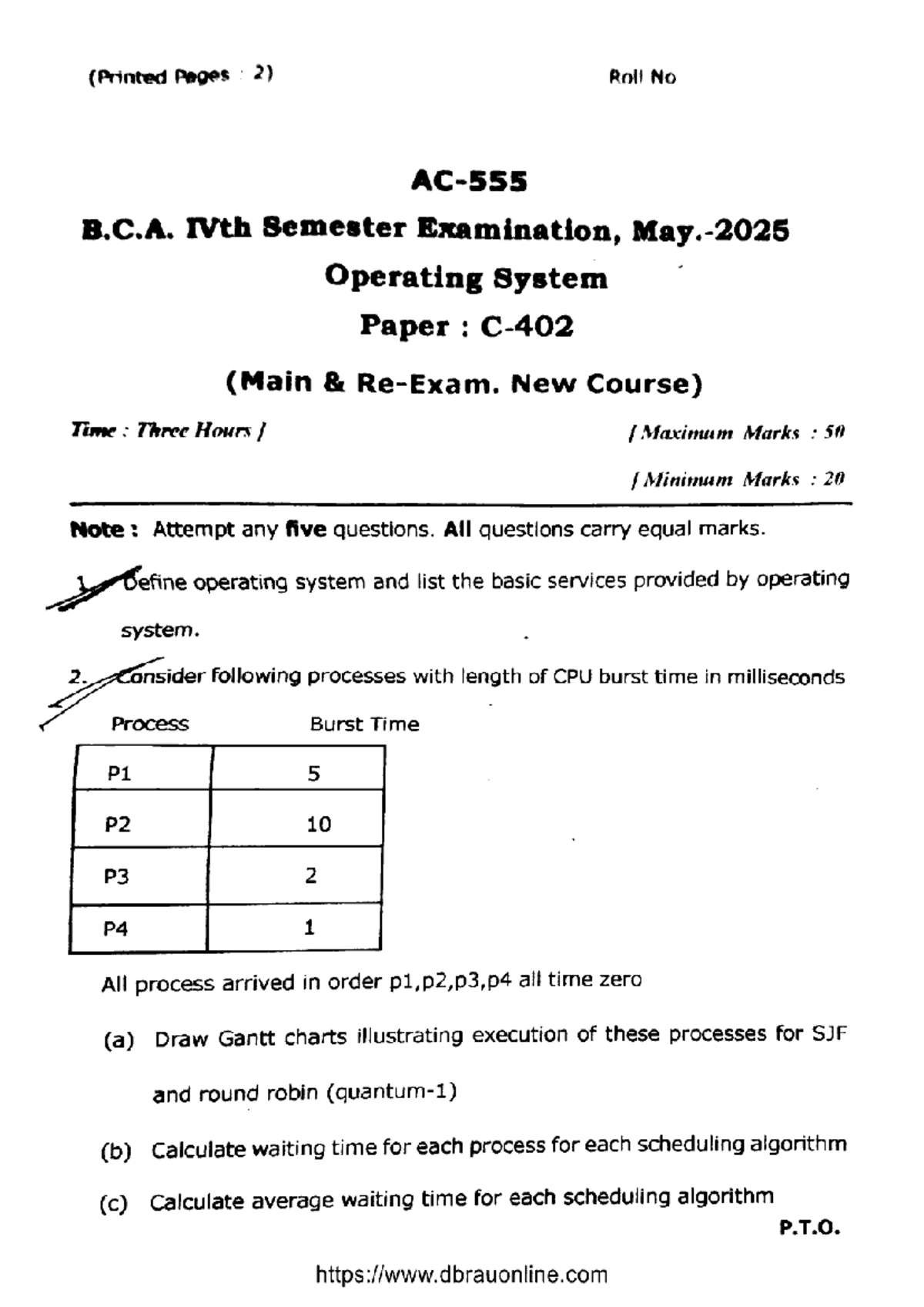 BCA IV Sem Operating System Exam Notes AC 555 May 2025 - Studocu