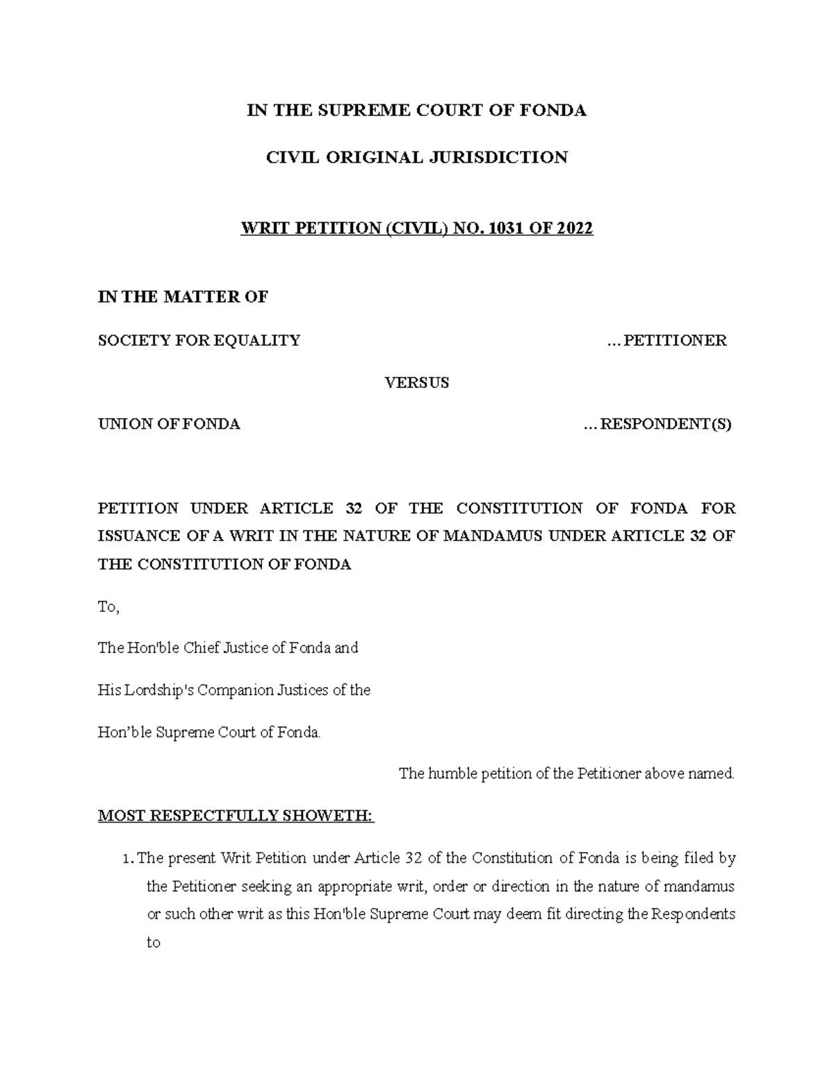 Writ Petition (CIVIL) 1031/2022: Mandamus Request to Supreme Court ...