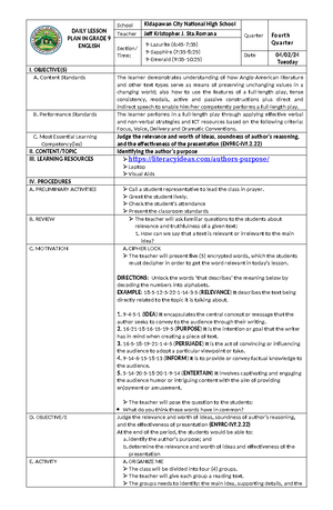 Ilide - learners notes that provides holistic learning - Format of 4A’s ...