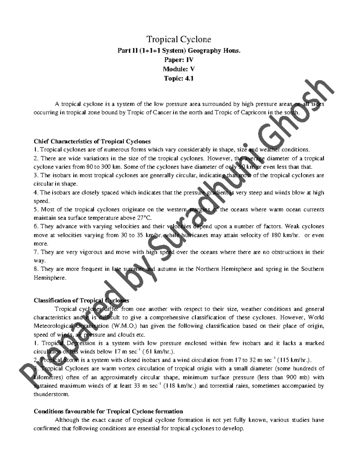 Characteristics and Classification of Tropical Cyclones - Part II ...